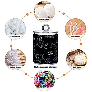 Fustylead 2 Pack Shark Area Qtip Holder Dispensers, Plastic Apothecary Jar Bathroom Accessories Set for Cotton Ball, Swab, Round Pads, Floss