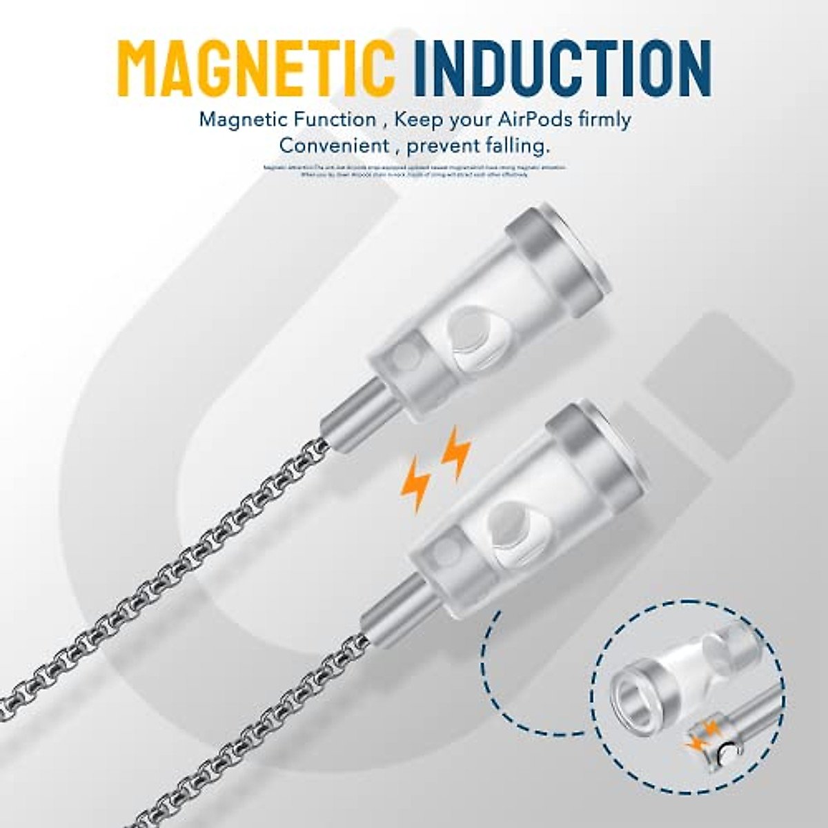 Lawonda AirPods Carrying Straps,Gifts for Mom,Earphone Stainless Steel Necklace Chain Strap Holder Magnetic Neck Connector Cord Anti-Lost Sports String Strap Accessories for Airpods 1/2 /Pro 2 Silver