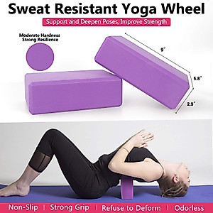 Yoga Wheel Set (11-in-1),Yoga Wheel Back Wheel for Back Pain, Yoga Blocks 2 Pack with Strap, Resistance Bands,Yoga Wheel Bag, Perfect Yoga Accessory for Stretching and Improving Backbends (Purple)