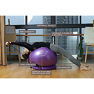 RGGD&RGGL Yoga Ball Chair, Exercise Ball with Leak-Proof Design, Stability Ring&2 Adjustable Resistance Bands for Any Fitness Level, 1.5 Times Thicker Swiss Ball for Home&Gym&Office&Pregnancy (65 cm)