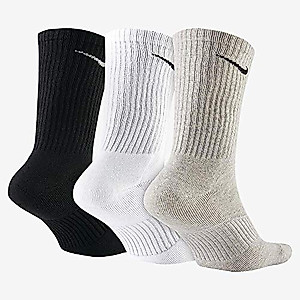 NIKE Performance Cushion Crew Training Socks (3 Pair), Grey/Black/White, Large