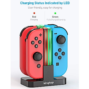 KINGTOP Charging Station Compatible for Nintendo Switch Joy-Con & OLED Model Controllers Charger Dock Stand with Individual LEDs Indicator and Type C Charging Cable
