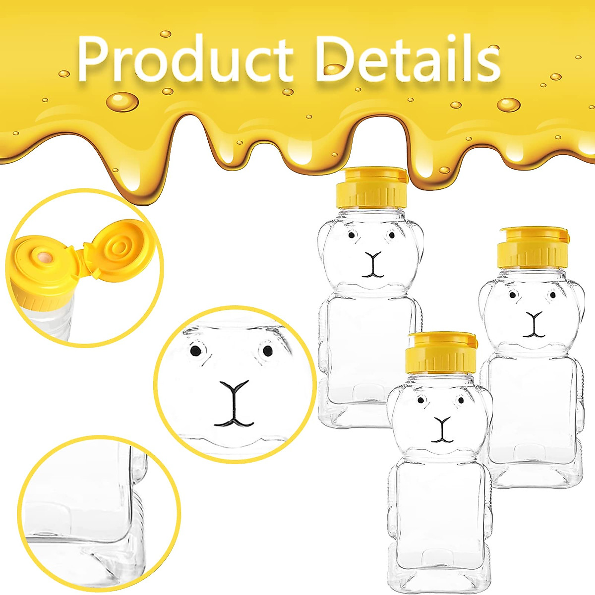 ALMOXVYE 20 Pack Plastic Honey Bottle, 6 Oz Bear Honey Jars Squeeze Honey Bottle with Flip-Top Caps for Storing and Dispensing Honey, Juice