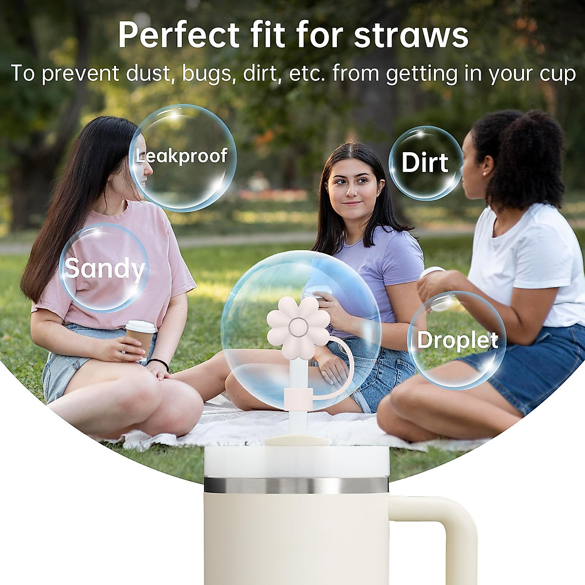 ANGSTUEM 4PCS Straw Cover for Stanley Cup 30& 40 Oz Tumblers,9-10mm Soft Silicone Straw Toppers for Stanley Cup Accessories, 2PCS Initial Letter Stanley Charms for Handle,Dust-proof Straw Covers