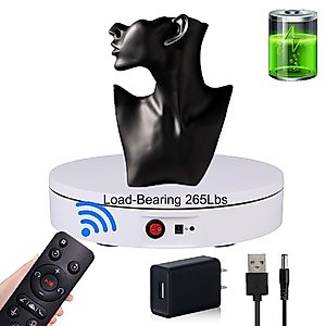 JAYEGT Motorized Rotating Display Stand,360 Degree Electric Rotating Photography Turntable for Products Display，Video Show, Live Show，Remote Control (White / 11.8inch / 265 Lbs Load/Rechargeable)