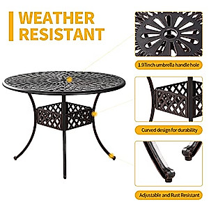 Withniture 42 Inch Cast Aluminum Patio Table,Outdoor Dining Table,Round Patio Bistro Table with Umbrella Hole Conversation Table,for Garden,Patio,Yard(Antique Bronze)