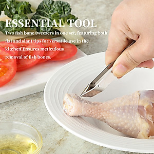 Fish Bone Tweezers, 2PCS Heavy-Duty Stainless Steel Kitchen Tweezers, Flat and Slant Pliers Remover Tool, Dishwasher Safe (4.6" and 4.7")