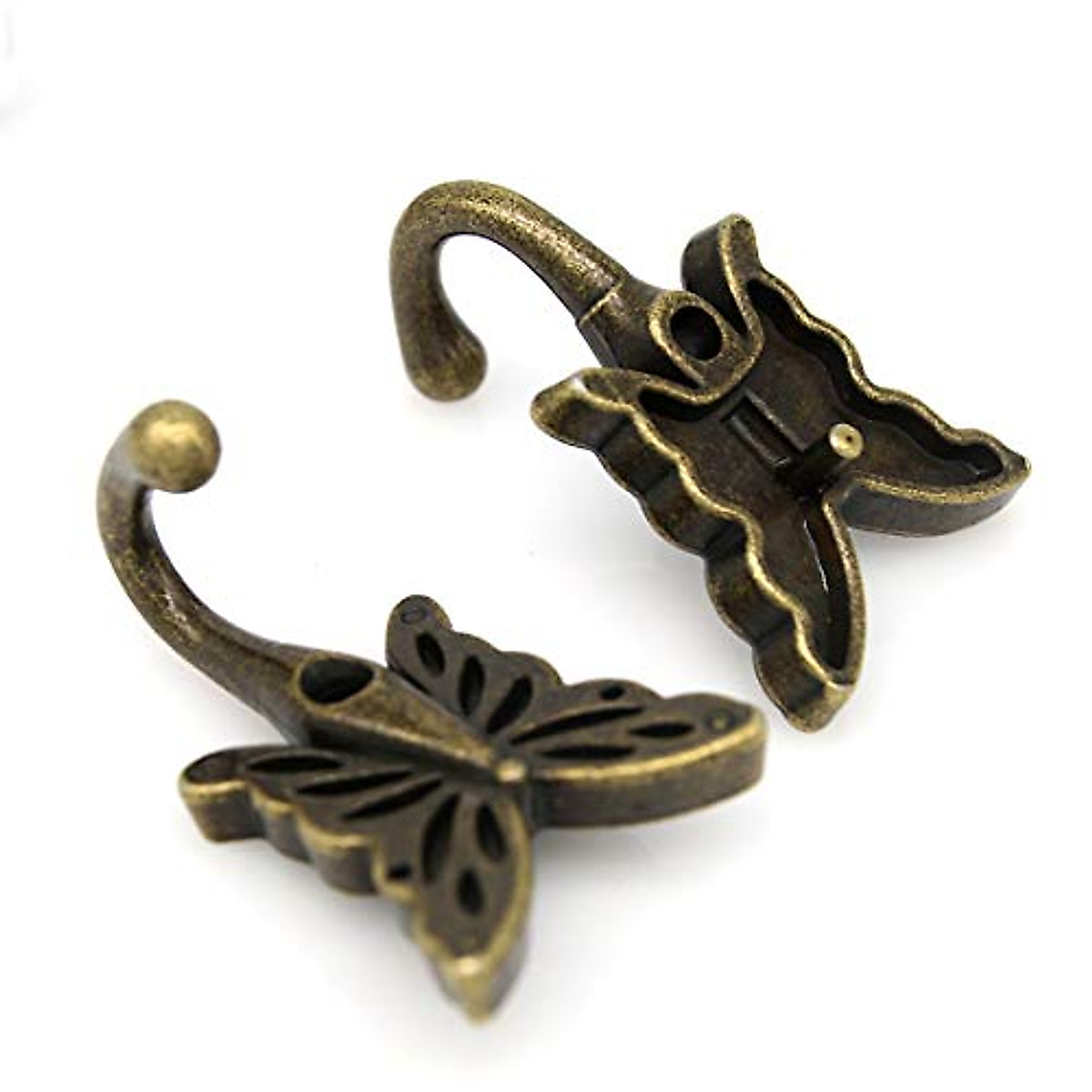 4 PCs Vintage Antique Brass Butterfly Shaped Wall Hooks Wall Mounted Hanger for Coat Cloths Hat Towel (Length 1-3/8-in Width 2-11/64-in)