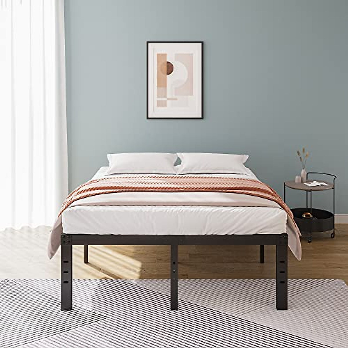 Neslime 18 Inch High King Bed Frame No Box Spring Needed, Heavy Duty King Platform Bed Frame for Heavy People, Easy Assembly, Noise Free, Black