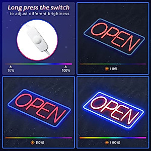 Sugarneon LED Neon Open Sign, 16.5"x 9" Open Sign for Business, Powered by USB with ON/OFF Switch, Adjustable Brightness Neon Lights for Party Bar Salon Stores Hotel Wall Decor Neon Light Sign（Blue/Red-Horizontal）