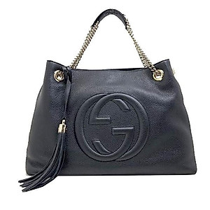 Gucci SOHO Black GG Logo Leather Chain Tote Bag Style 536196
