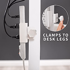 VIVO Clamp-on Power Strip Mount for Desk Leg, Under Desk Office Cable Management Organizer, Spring-Assisted Cord Holder, White, DESK-PS01LC