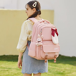 YOJOY Laptop Backpack 15.6 Inch School Bag Kids Elementary Primary Backpacks Large College Bookbags for Women Girls Teens Waterproof Travel Daypack (Pink)