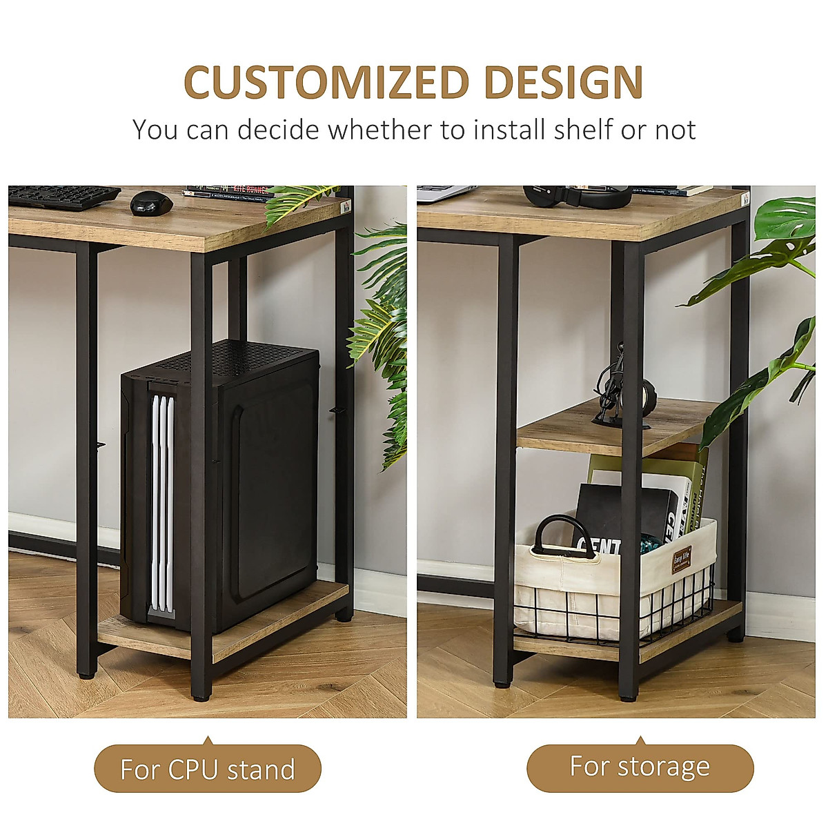 HOMCOM 78.75 Inches Double Computer Desk for Two Person, Extra Long Home Office Desk with Monitor Shelf and CPU Stand, Brown