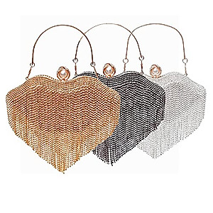 Women Luxury Lips Shape Crystal Tassel Evening Pearl Clutch Purse Bag Rhinestones Wedding Party Purse Handbag With Pearl Buckle (Sliver)