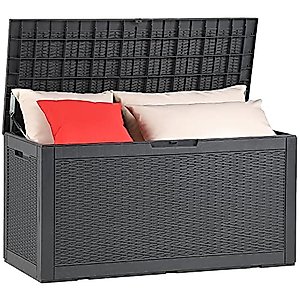 YITAHOME 100 Gallon Large Resin Deck Box Outdoor Storage Boxes for Patio Furniture, Outdoor Cushions, Garden Tools and Pool Supplies-Waterproof,Lockable (Dark grey)