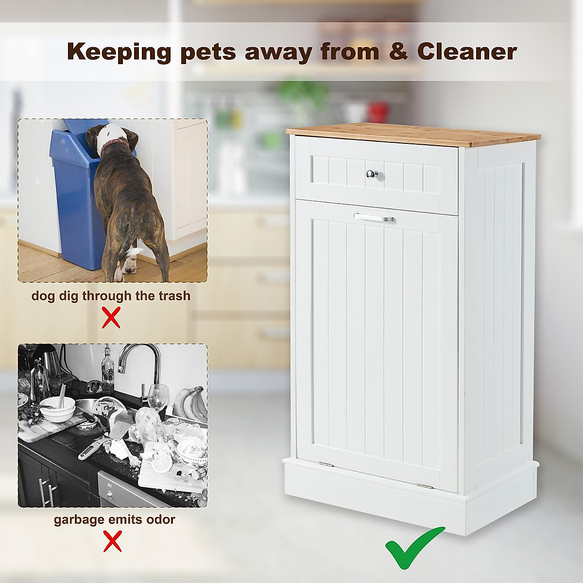 Mdeam Tilt Out Trash Cabinet 10 Gallon Hidden Trash Garbage Can Cabinet for Kitchen,Living Room,White