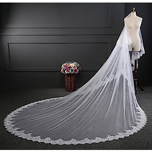 EllieHouse Women's 2 Tier Cathedral Lace Ivory Wedding Bridal Veil With Comb HL08IV