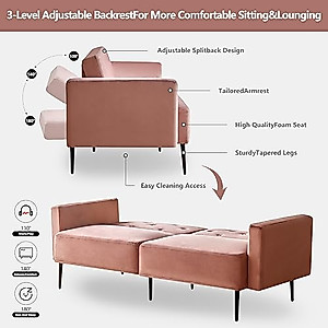 Cpintltr 74" Loveseat Sofa Velvet Couch Convertible Sleeper Futon Sofa Bed with Tapered Metal Legs Upholstered Fouches Seats Furniture for Living Room Apartment Lounge