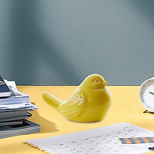 joyMerit Yellow Glazed Handcrafted Bird Figurine, Small Bird Sculpture Collectible Bird Figurine for Garden Ornaments