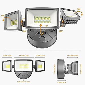 Onforu 55W LED Security Light, 5500LM Super Bright Outdoor Flood Light Fixture with 3 Adjustable Heads, IP65 Waterproof, 6500K White Wall Mount Exterior Security Light for Eave, Yard, Garden, Porch