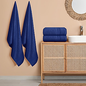 Belizzi Home 4 Pack Bath Towel Set 27x54, 100% Ring Spun Cotton, Ultra Soft Highly Absorbent Machine Washable Hotel Spa Quality Bath Towels for Bathroom, 4 Bath Towels - Navy Blue