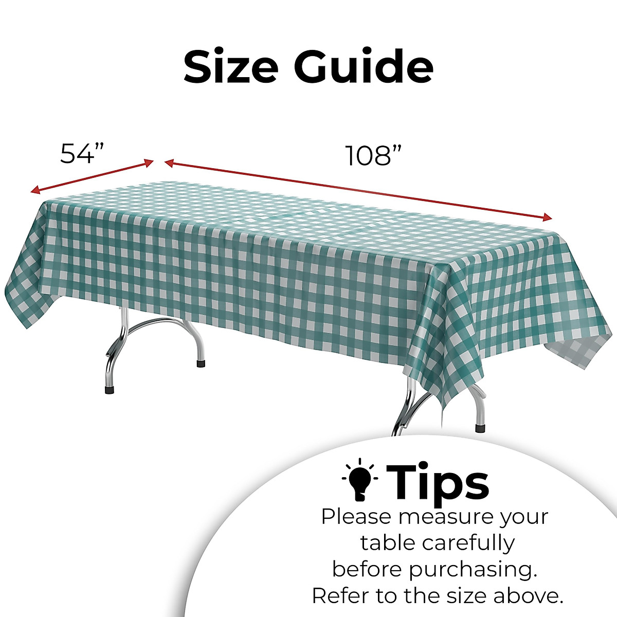 Exquisite Picnic Table Cover - 12 Pack Premium Rectangle Plastic Tablecloth - Teal & White Checkered BBQ Plastic Table Cover - Gingham Checkerboard Disposable Plastic Tablecloth 54" x 108" Rectangle