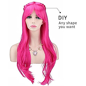Akstore 28" 70cm Fashion Wigs Long Wavy Curly Hair Cosplay Wig & Wig Cap (Rose)