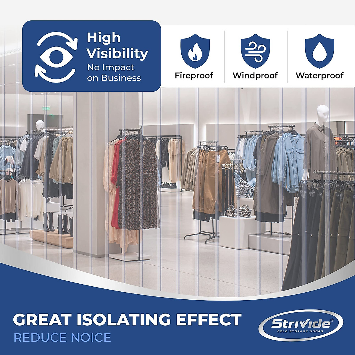 Strivide - Strip Door Curtain Kit - 42 in.(3 ft 6 in) Width X 84 in.(7 ft) Height - Clear Smooth 8" Wide x .08 in. Thick PVC Strip 50% Overlap - Complete Plastic Strip Door Kit - Universal Hanger