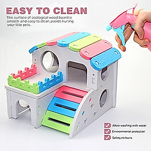 4 Pack Hamster Toys, Two Layers Rainbow Hamster House with Ladder Slide for Hamster Hideout Perch, Hanging Swing & Triangle Swing & Hamster Seesaw for Sport Exercise, Syrian Hamster Cage Accessories