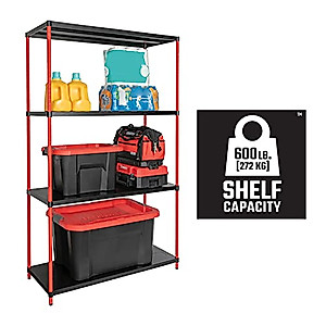 Craftsman 4-Shelf 6-Foot Tall Storage Rack for Garage and Workshop, Durable Powder-Coated Steel, Reinforced Adjustable-Height Steel Shelves - 2,400-Pound Capacity (CMXMSAJ94994)