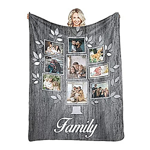Custom Personalized Family Tree Blanket with Photos Collage Text, Customized Picture Throw Blankets for Adults Mom Dad Birthday(9 Photos,50"x60")