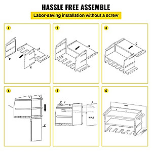 VEVOR Power Tool Organizer, Wall Mounted Drill Holder, 5 Drill Hanging Slots Drill Charging Station, 2-Shelf Cordless Drill Storage, Polished Plywood Toolbox for Saw, Impact Wrench, Screwdriver Drill