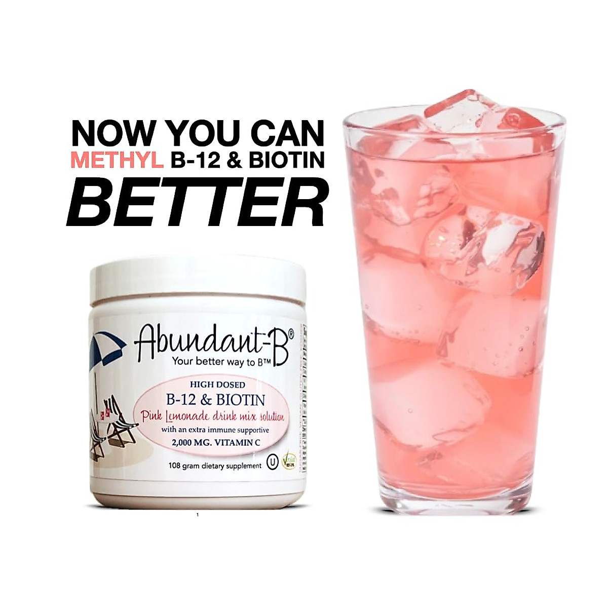 Sufficient-C Abundant-B High-Dose Methyl B-12 and Biotin Pink Lemonade Energy Drink Mix Solution - Flavor w/Function in Each Refreshing sip!