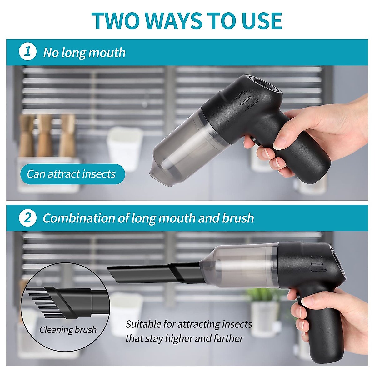 Vacuum Bug Catcher Spider and Inspect Traps Catcher with USB Rechargeable Battery Bug Pest Control, Inspections and Handheld Bug Catcher with Brush Head Fluke for Stink Bug, Beer, Pest Suction Trap