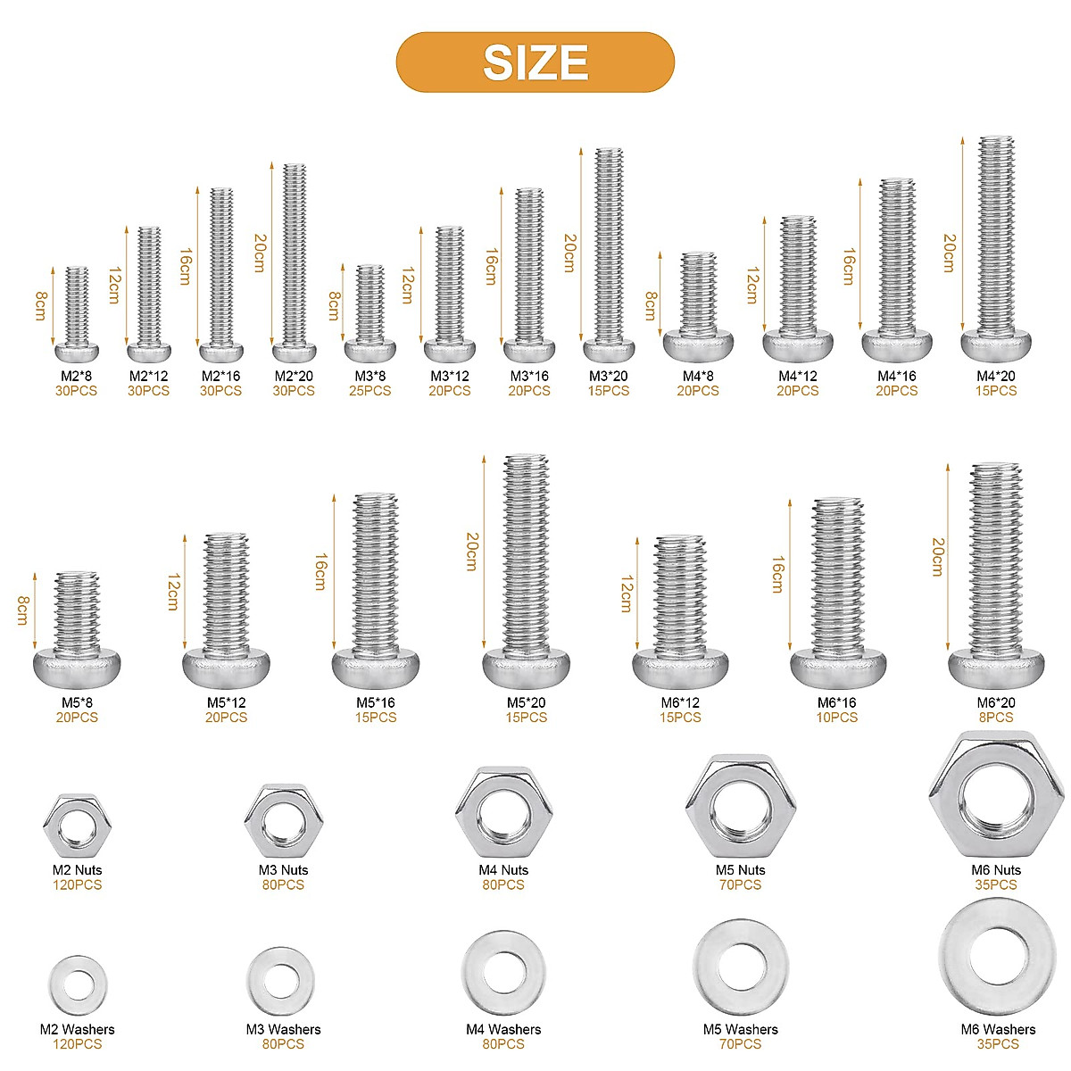 VIGRUE 1148PCS M2 M3 M4 M5 M6 Phillips Pan Head Screws Bolt Nut Flat Washers 304 Stainless Steel Machine Screws Assortment Kit and Storage Case