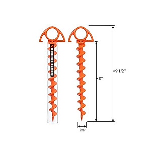 Orange Screw: The Ultimate Ground Anchor | Small 4 Pack Tent Stakes | Made in USA (Orange)