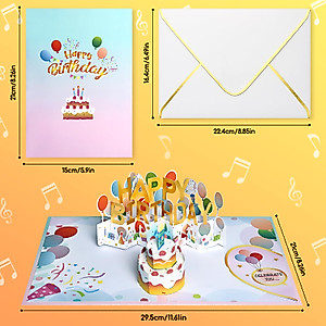 Musical Birthday Card, Blowable LED Light 3D Birthday Cake Popup Cards & Play Music Birthday Cards, Blow out Light and Cheers 'Happy Birthday' Funny Birthday Cards for Women Men Kids Husband Mom