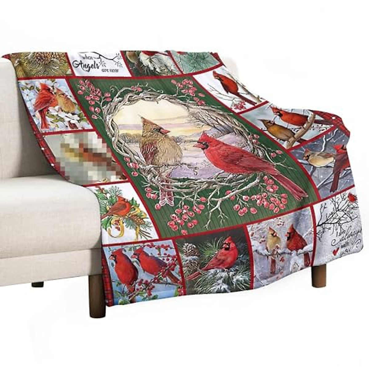 reoqeosy Cardinal Blanket Christmas Bird Throw Blanket Cardinal Gifts for Girls Woman Kids Cozy Comfort Soft Plush Fleece Flannel Blanket for Couch Sofa Bed 40"x50"