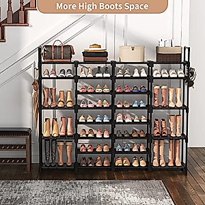 ROJASOP Large Shoe Rack Storage Organizer for Closet Entryway, 62-66 Pairs Sturdy Tall Shoe Rack for Closet with Side Hooks Garage Shoe Rack Stackable Boot Shoe Rack for Bedroom