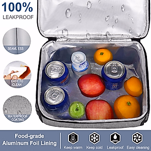 Naukay Lunch Box for Men Women, Dual Compartment Lunch Bag, Reusable Insulated Lunch Bags Large Lunch Box Cooler Tote Bags with Adjustable Shoulder Strap for Office Work Picnic Hiking Fishing, Grey