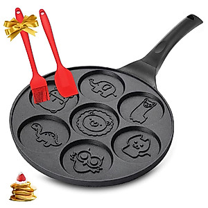 NBFTLTOP Non-Stick Pancake Pan, Sarten Para Pancakes Griddle Mini Pancake Maker Flapjack Faces Crepe Pan with Silicone spatula & Brush