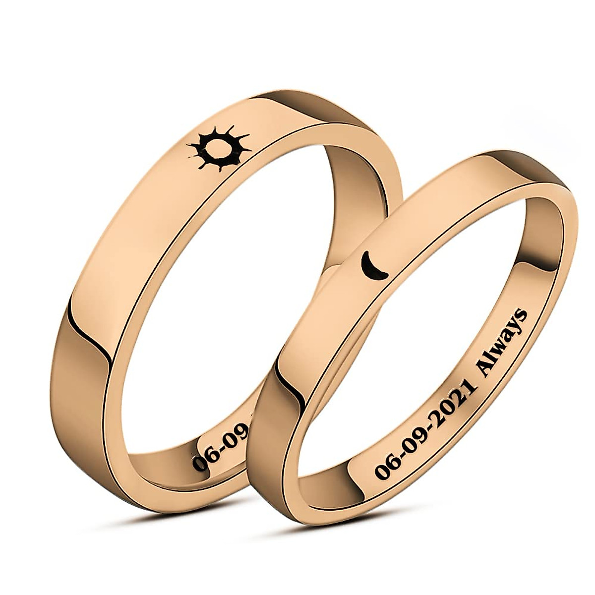 SHAREMORE Matching Rings for Couples Sun and Moon Rings Personalized Heart Promise Couple Ring Customized Engagement Wedding Ring Band Sets for Him and Her Sterling Silver High Polished Comfort Fit