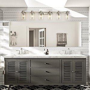 XGFOURSEVEN Brushed Nickel Bathroom Vanity Light, 6-Light Bathroom Light Fixtures with Clear Glass Shade, Nickel Wall Sconce for Bathroom Lighting (Brushed Nickel, 6 Light)