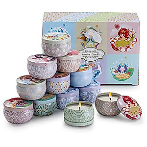 Bauhinia 12 Constellations Scented Candles Soy Wax Tin Candles, Natural Fragrance Candles for Stress Relief and Aromatherapy Candles Set of 12