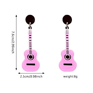 Acrylic Cute Music Bass Electric Guitar Earrings Charms Instrument Drop Dangle Jewelry Gifts for Women (Pink)