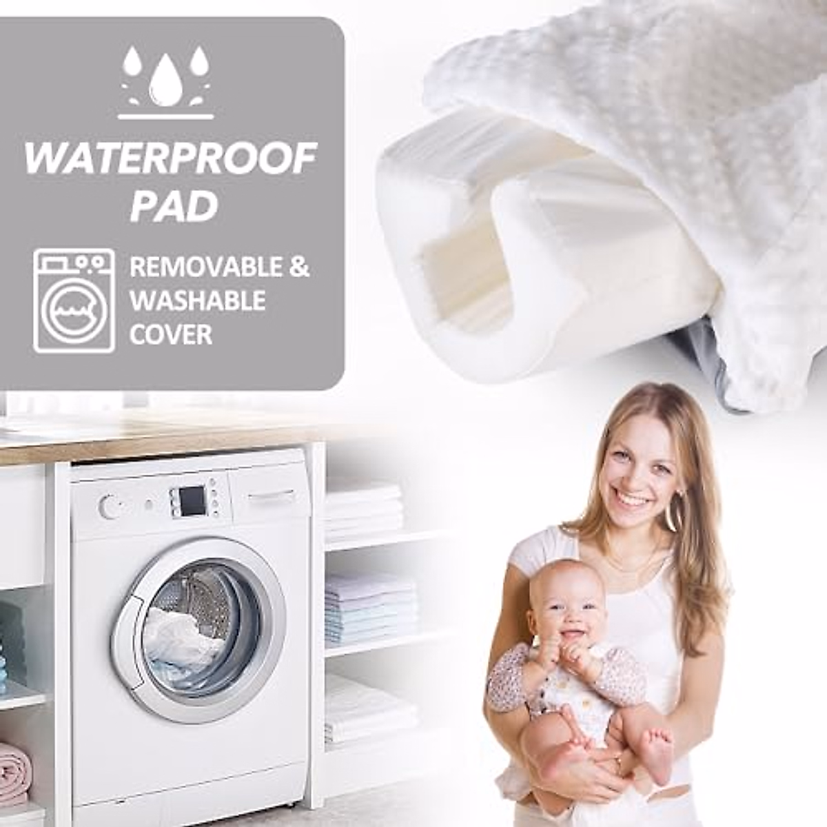 Portable Baby Diaper Changing Pad with Soft Cover & Handle, Waterproof Lining Foam Contoured Changing Table Pad for Dresser, Prefect Gift for Travel Outdoor (32”×16”)