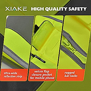 XIAKE 8 Pockets Class 2 High Visibility Reflective Safety Vest for Men Women Construction Working Running Cycling Vests(X-Large,Yellow)