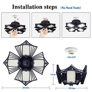 REEXBON Garage Lights Motion Sensor LED Shop Light 120W 12000LM Ceiling Light Deformable Barn Lights High Bay Light with 4 Adjustable Panels for Garage,Warehouse,Workshop,Attic,Basement
