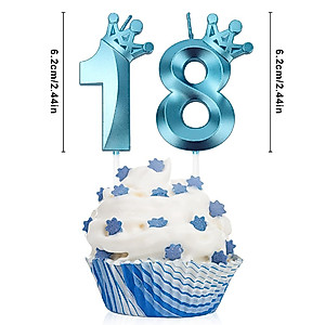 18th Birthday Candles, 18 Candles for 18th Birthday, Blue Number Candles 18th Happy Birthday Decorations,3D Crown Number 18 Candle for Cake, 18th Cake Topper Wedding Anniversary Celebration Parties